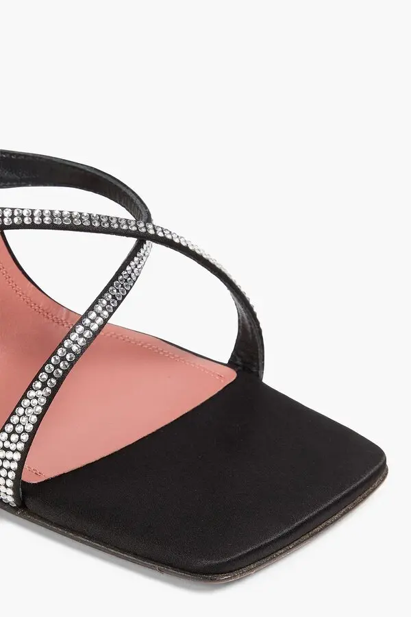 Amina Muaddi Adriana Crystal-embellished Satin Mules - Black