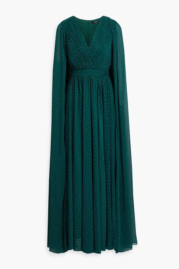 Badgley Mischka Cape-effect Embellished Georgette Gown