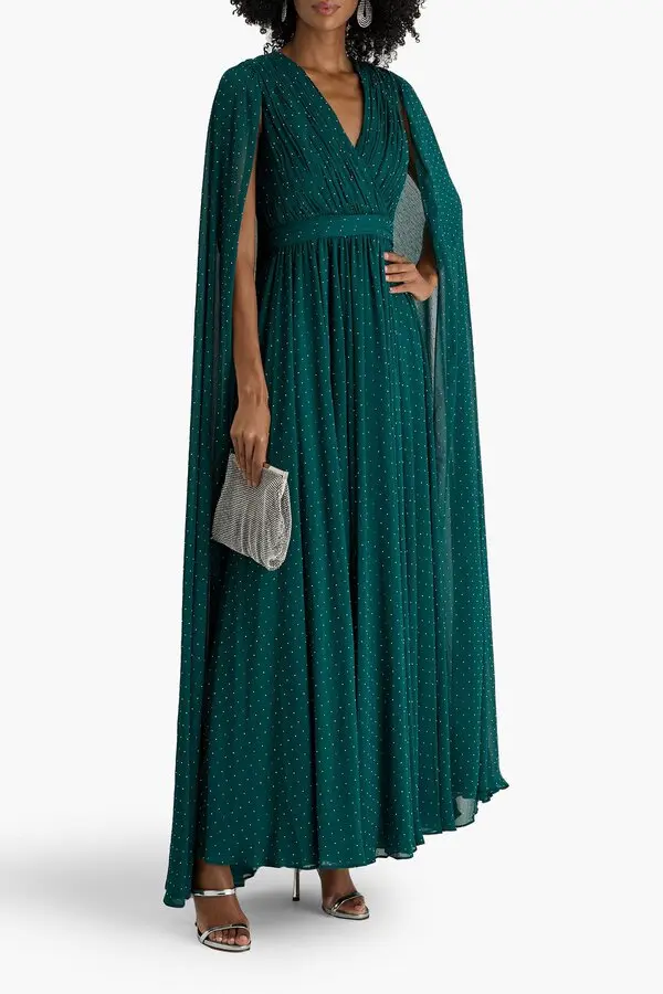 Badgley Mischka Cape-effect Embellished Georgette Gown