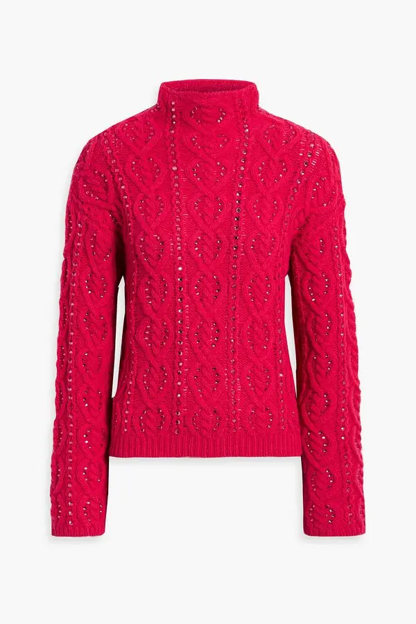 Carolina Herrera Embellished Cable-knit Turtleneck Sweater