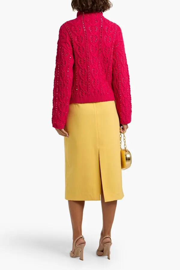 Carolina Herrera Embellished Cable-knit Turtleneck Sweater