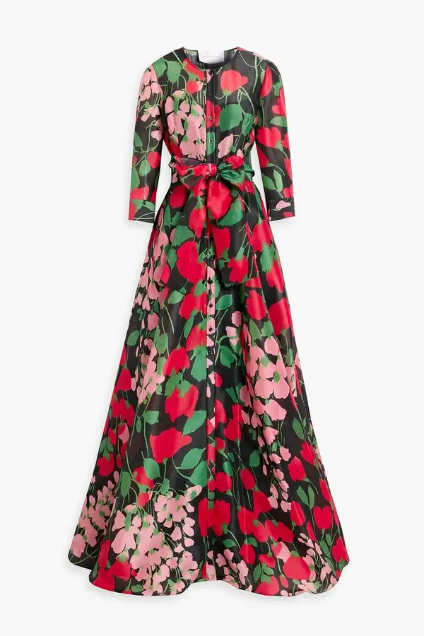 Carolina Herrera Belted Floral-print Silk Gazar Gown