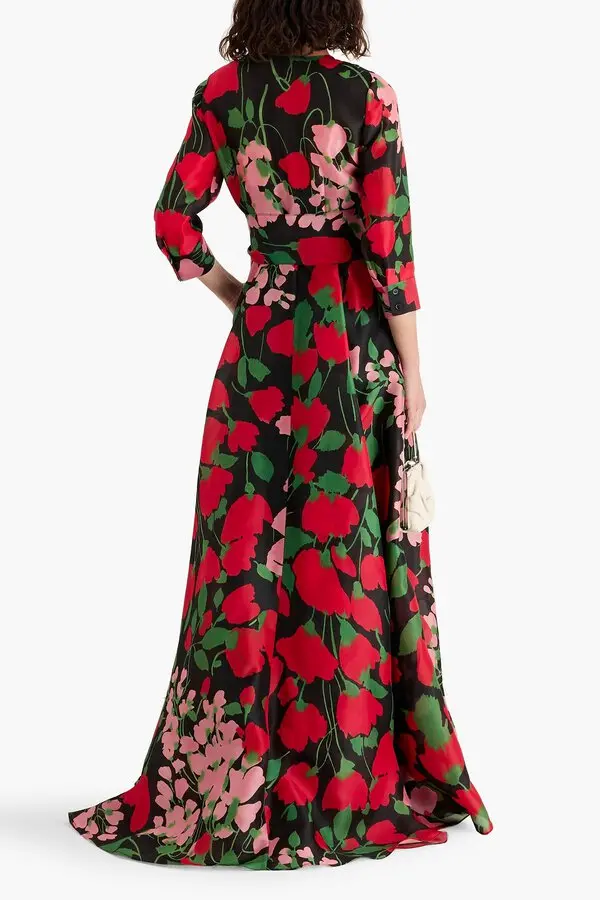 Carolina Herrera Belted Floral-print Silk Gazar Gown