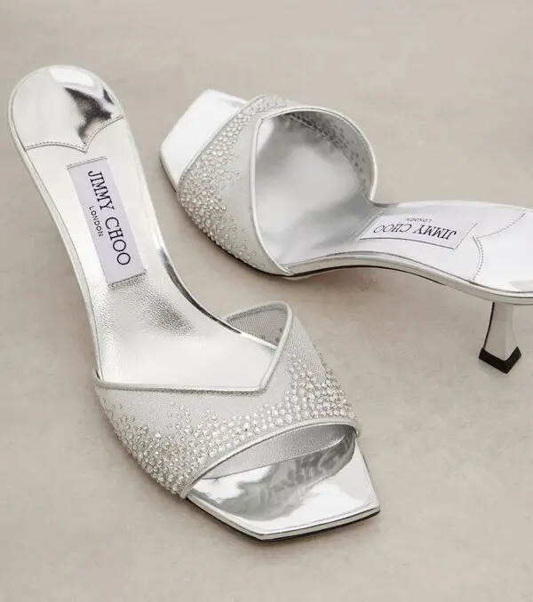 JIMMY CHOO Skye 70 Embellished Mesh Mules