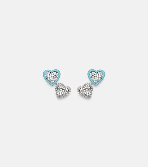 KAMYEN Heart Shaped 18kt White Gold Earrings With Diamonds And Enamel - Silver