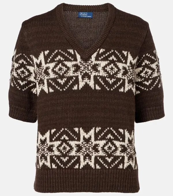 Polo Ralph Lauren Intarsia Cotton And Wool Sweater - Brown