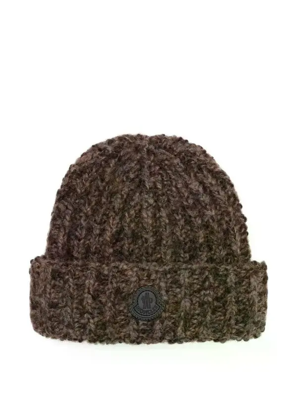 Moncler Ribbed Logo-patch Beanie - Brown