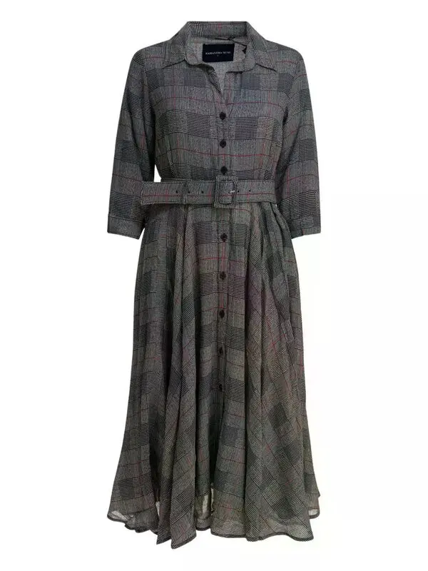 Samantha Sung Check Belted Midi Shirt Dress