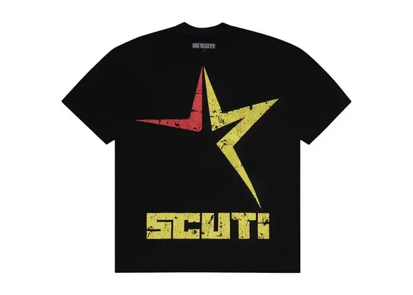 SP5DER X Uy Scuti Red Yellow Star Tee Shirt - Black