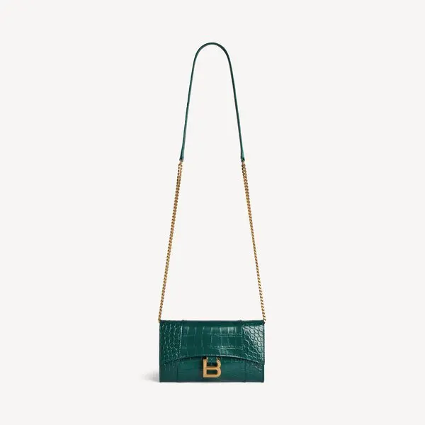 Balenciaga Hourglass Wallet On Chain - Green