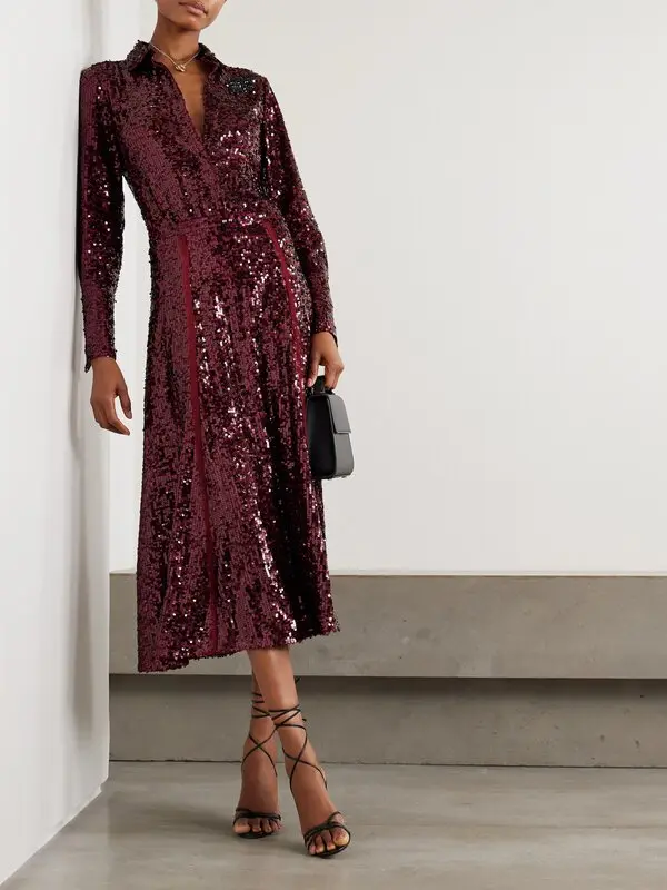 Erdem Crystal-embellished Sequined Shirt - Red