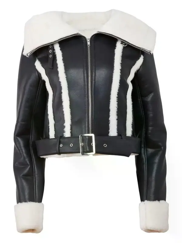 FLEUR DU MAL Faux-fur Collar Cropped Jacket - Black
