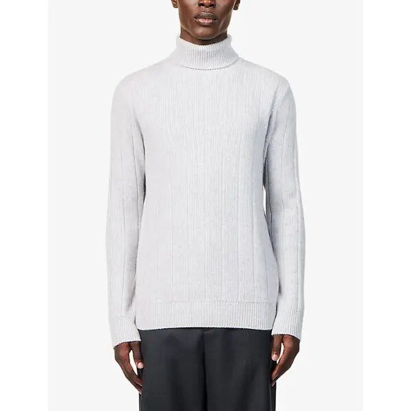 Eleventy Roll-neck Ribbed Cashmere Jumper - Light Melange Gray