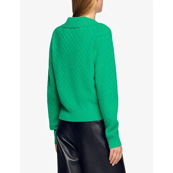 Sandro Polo-collar Wool And Cashmere-blend Jumper - Green