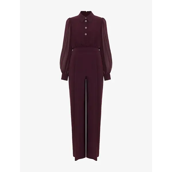 PHASE EIGHT Petite Emily Wide-leg Woven Jumpsuit - Burgundy