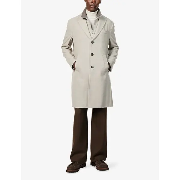 Eleventy Bib Notched-collar Wool Overcoat - Clay