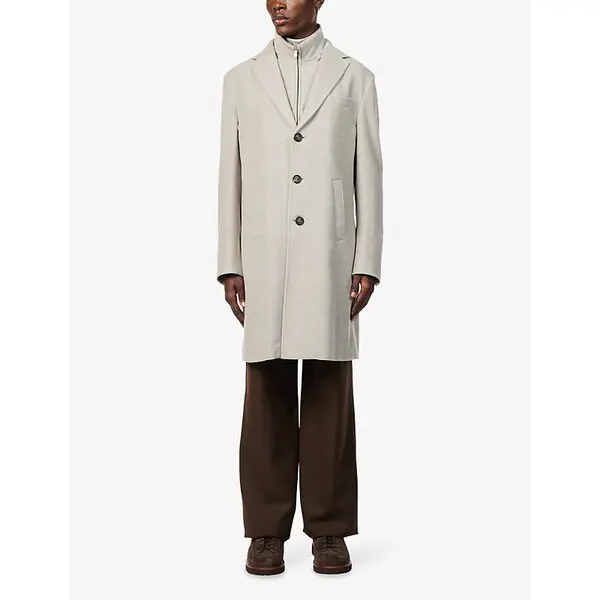 Eleventy Bib Notched-collar Wool Overcoat - Clay