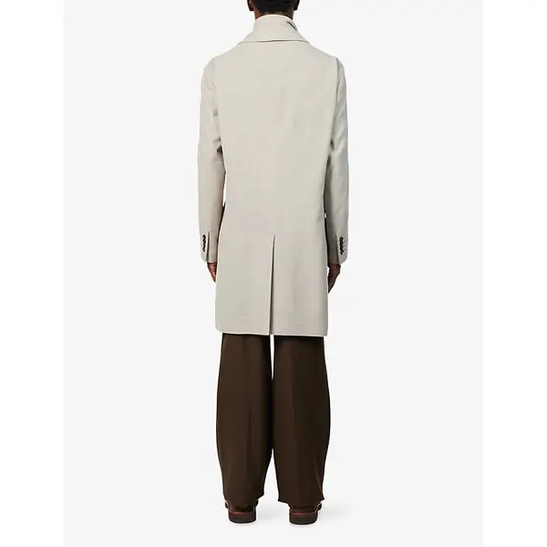 Eleventy Bib Notched-collar Wool Overcoat - Clay