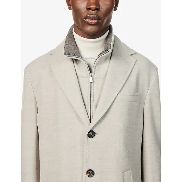 Eleventy Bib Notched-collar Wool Overcoat - Clay