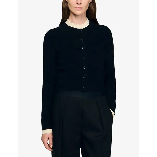 Sandro Pointelle-collar Wool Cardigan