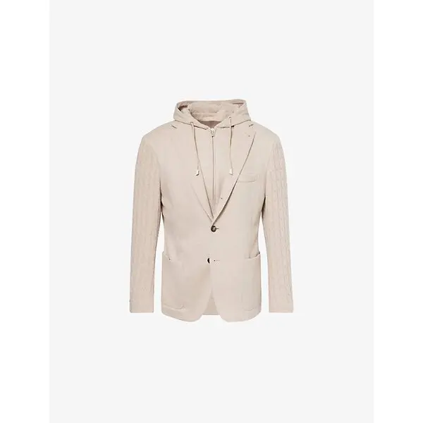 Eleventy Cable-knitted Wool-cashmere Jacket With Removable Bib