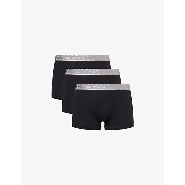 Emporio Armani Branded Mid-rise Pack Of Three Stretch-cotton Trunks - Black/black/black