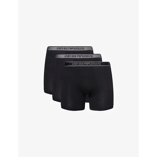 Emporio Armani Branded Mid-rise Pack Of Three Stretch-cotton Boxers - Black/black/black