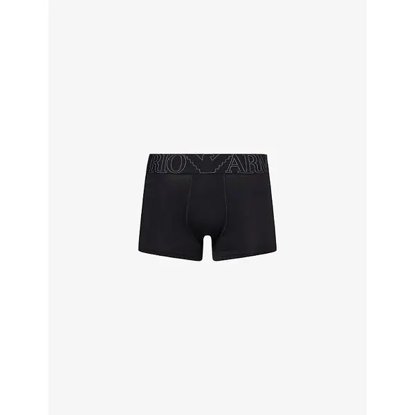 Emporio Armani Branded Mid-rise Stretch-cotton Trunks - Black