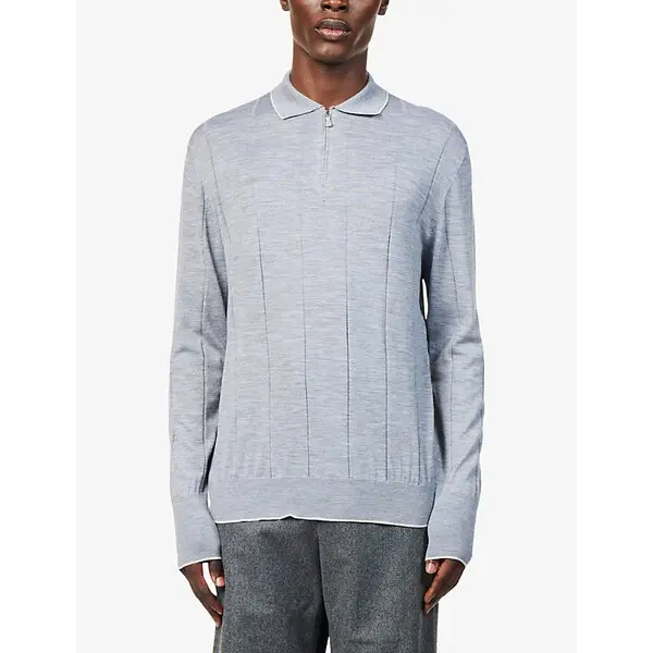 Eleventy Gauge Quarter-zip Wool Polo Top - Medium Gray Sand