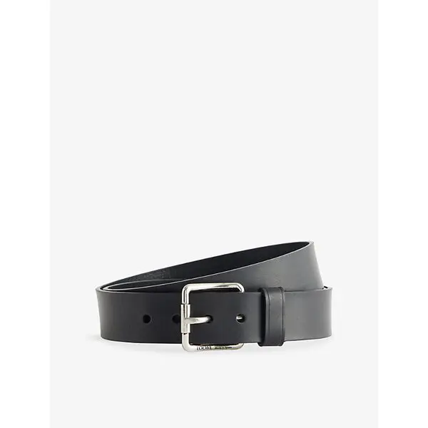 Loewe Roller Curve Leather Belt - Black/vintage Palladium