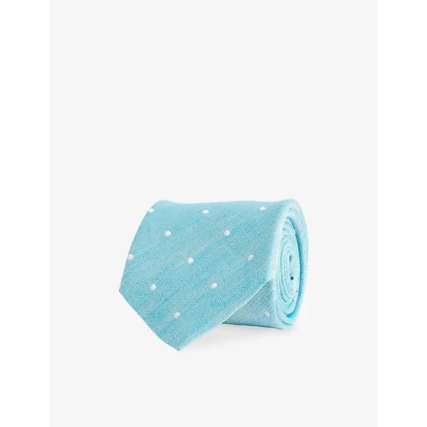 Paul Smith Oxford Polka-dot Linen And Silk-blend Tie - Blue