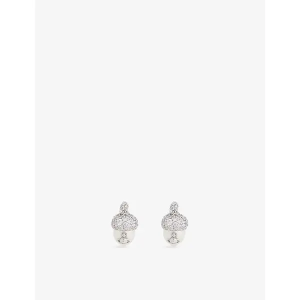 VIVIENNE WESTWOOD Lucille Platinum-plated Brass, Cubic Zirconia And Pearl Stud Earrings - Plati / White / Creamr