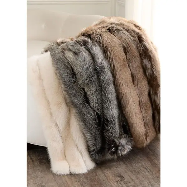 LYLA GRANT Faux Fox Throw, 60" X 72