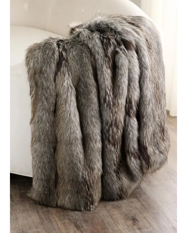 LYLA GRANT Faux Fox Throw, 60" X 72 - Silver