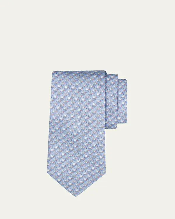 FERRAGAMO Sailboat Micro-print Neck Tie