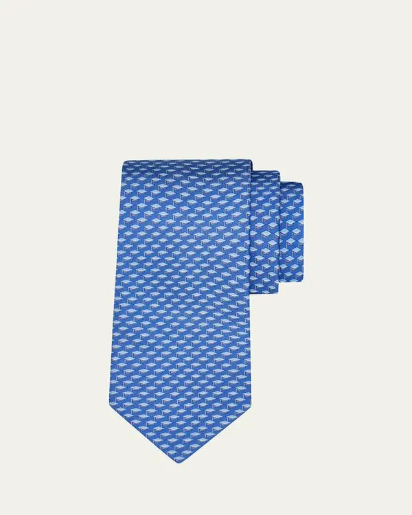 FERRAGAMO Graduation Cap Printed Tie - Fazzurro