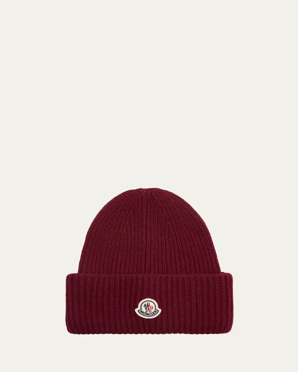 Moncler Cashmere And Wool Rib Beanie - Burgundy