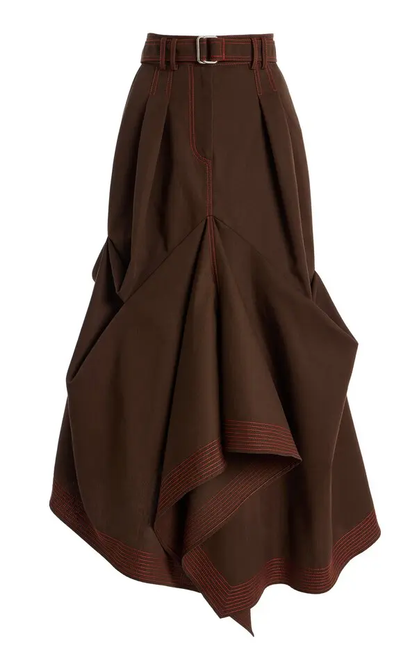 Christopher John Rogers Gathered Crepe Maxi Skirt - Brown