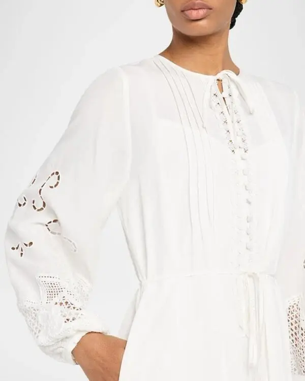 Kobi Halperin Yelle Pintuck Lace-inset Linen Midi Dress - Ivory