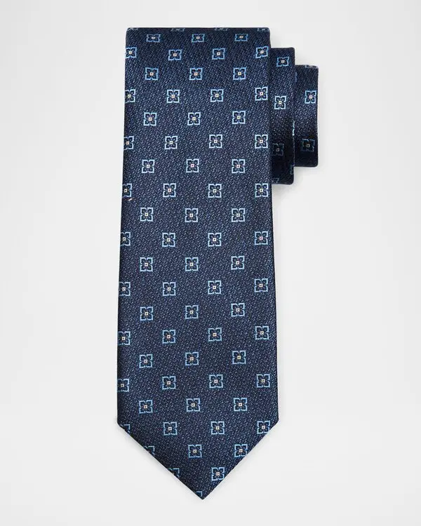 Canali Floral Geometric Silk Jacquard Tie - Blue
