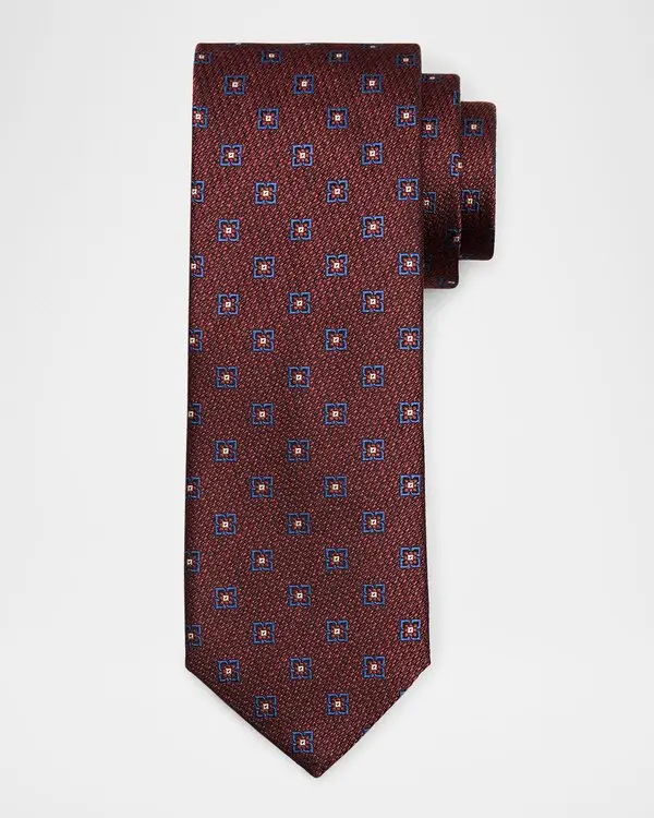 Canali Floral Geometric Silk Jacquard Neck Tie - Red