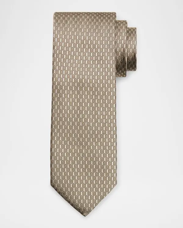 Canali Geometric Jacquard Silk Neck Tie - Beige