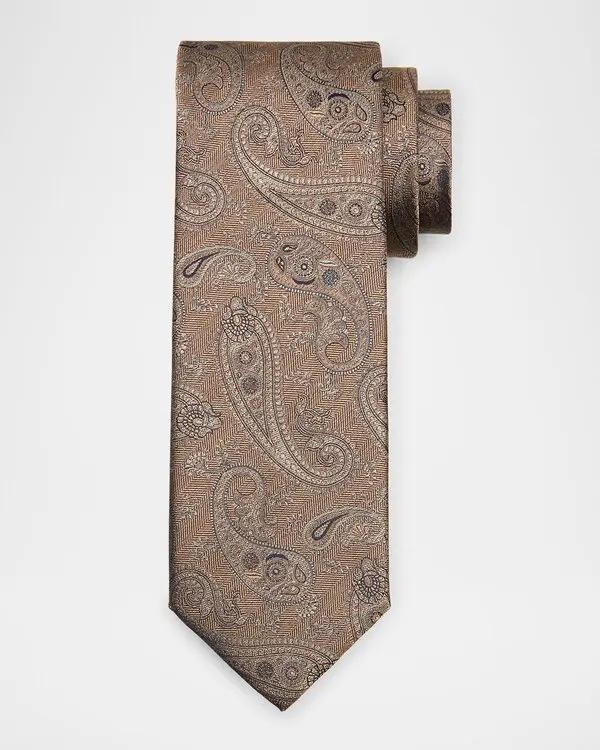 Canali Paisley Silk Jacquard Standard Neck Tie - Beige