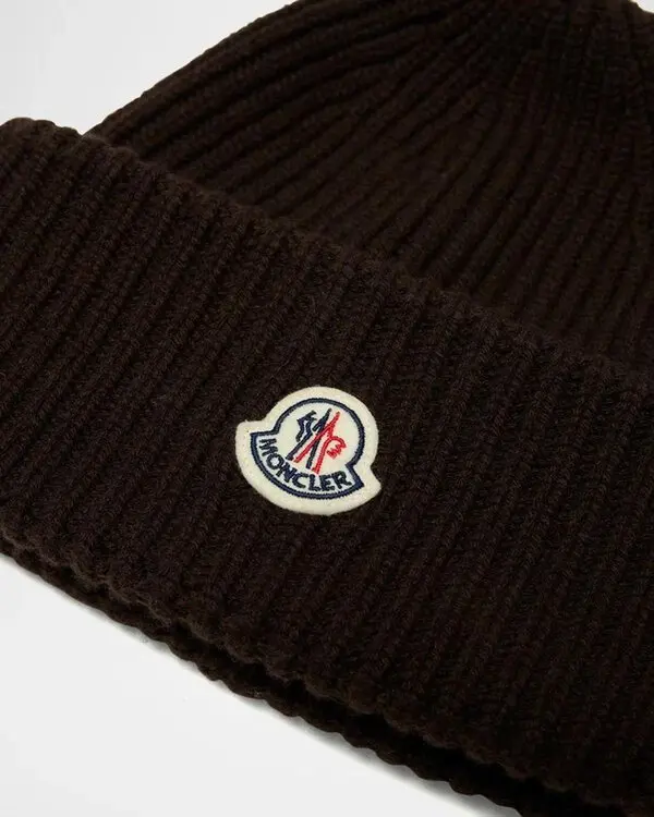 Moncler Cashmere And Wool Ribbed Beanie - Brown