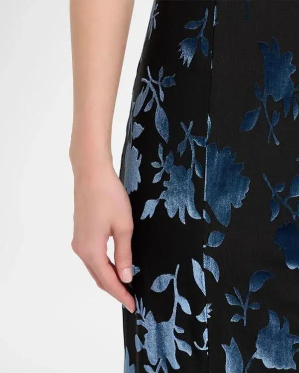 HUTCH Darby Floral Velvet Burnout Midi Dress - Black/navy