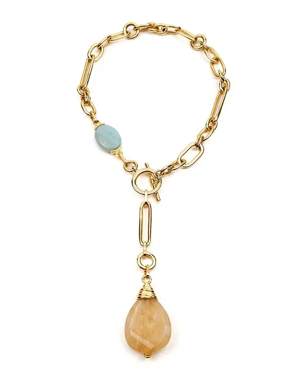 BEN-AMUN Chain Link Necklace With Stone Pendant - Gold