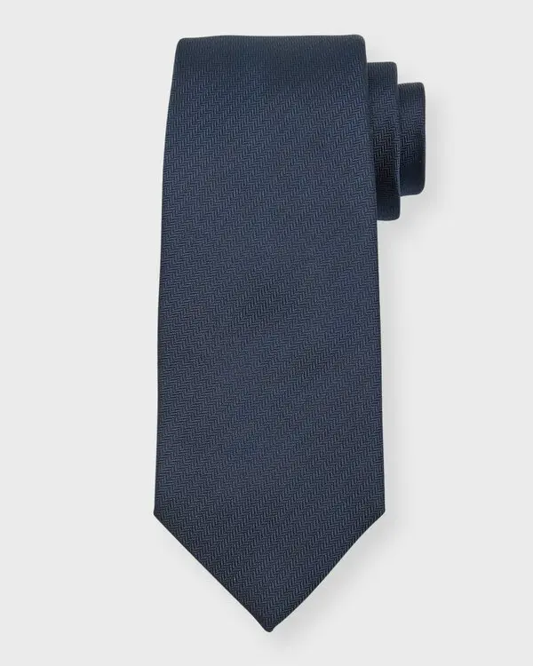 Charvet Herringbone Silk Neck Tie - Navy