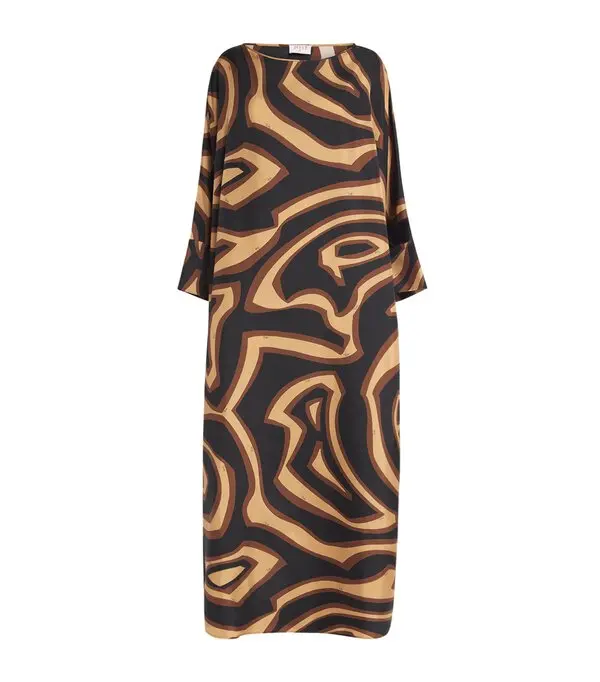 Emilio Pucci Silk Labirinto Print Maxi Kaftan Dress - Brown