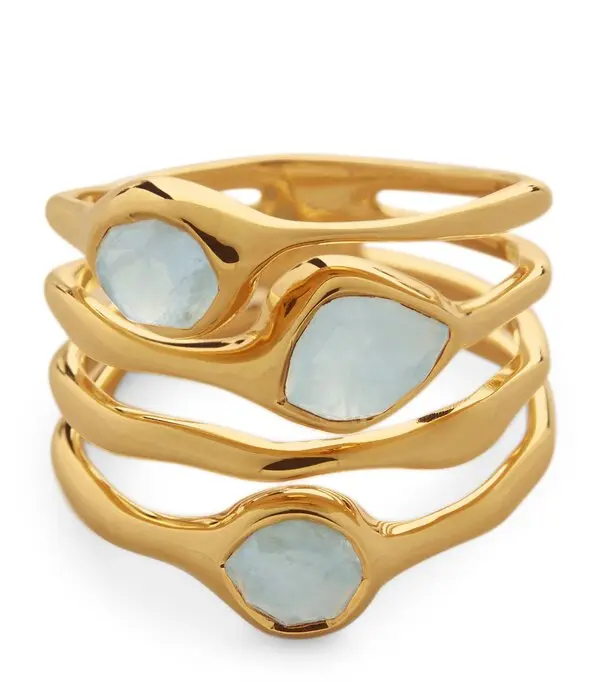 Monica Vinader Vermeil And Aquamarine Gemstone Stacked Ring - Gold