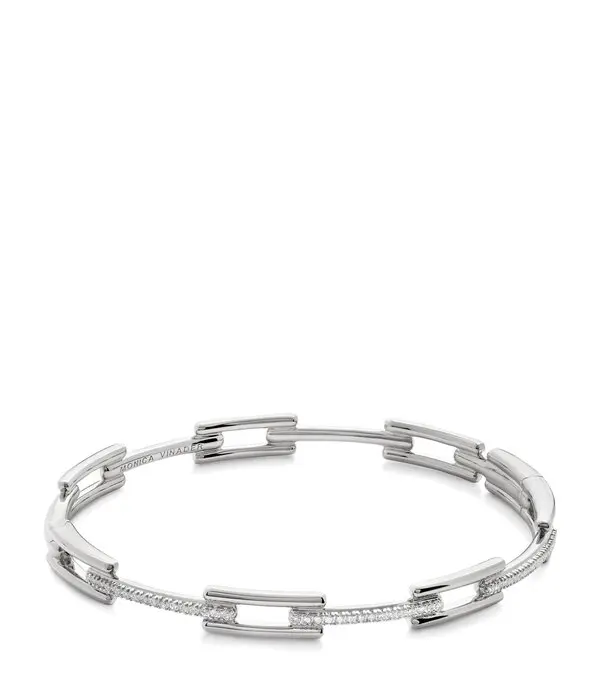 Monica Vinader Sterling And Diamond Slim Link Bangle - Silver
